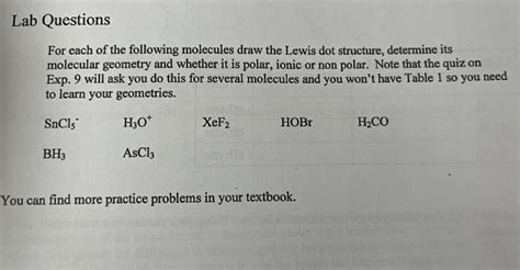 Solved For Each Of The Following Molecules Draw The Lewis
