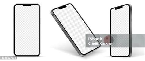 투명 스크린으로 격리된 사실적인 스마트폰 모형 스마트 폰 모형 컬렉션 장치 전면 보기 흰색 배경에 그림자가있는 3d 휴대 전화 사실적이고 평평하며 선 스타일 크로마 키에