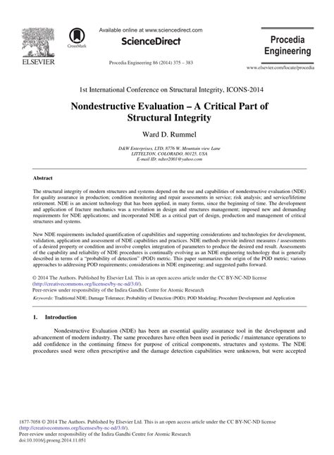 Pdf Nondestructive Evaluation A Critical Part Of Structural Integrity
