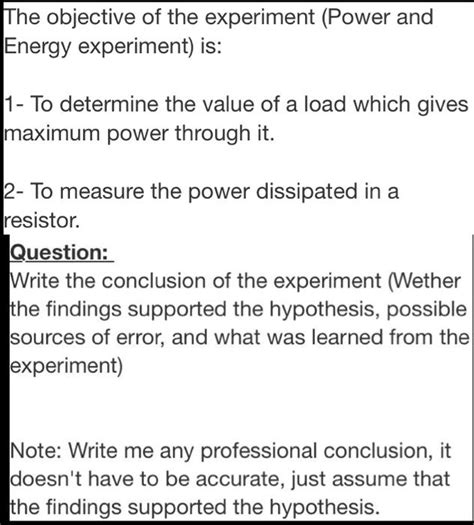 SOLVED TThe Objective Of The Experiment Power And EEnergy Experiment