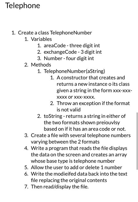 solved create a class telephonenumber variables areacode