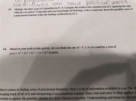Solved Classroom Activity Investigating Zeros Of Polynomial
