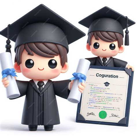 Premium Photo Cute 3d Style Chibi Programmer Dressed In A Graduation