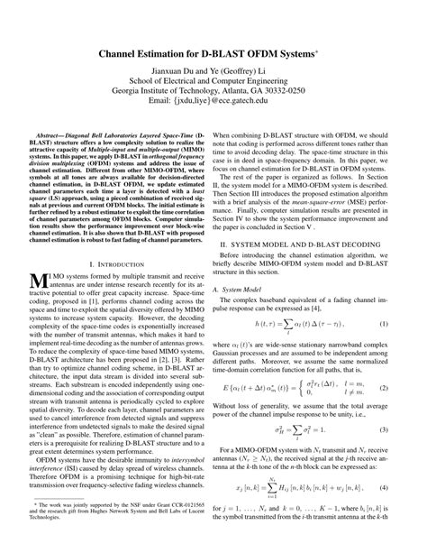 PDF Channel Estimation For D BLAST OFDM Systems