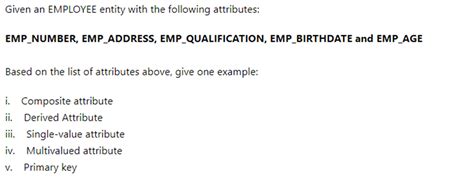 solved given an employee entity with the following attributes