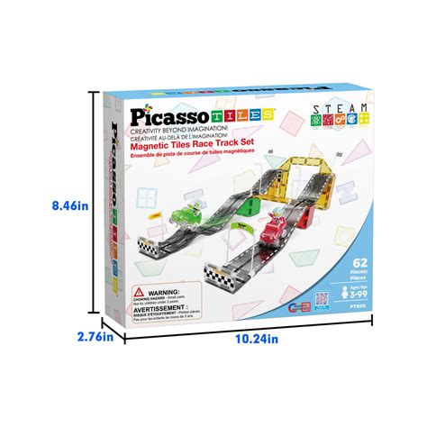 Picassotiles Dinosaur Magnetic Tiles Race Car Track Building Set