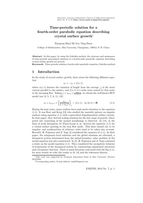 Pdf Time Periodic Solution For A Fourth Order Parabolic Equation Describing Crystal Surface