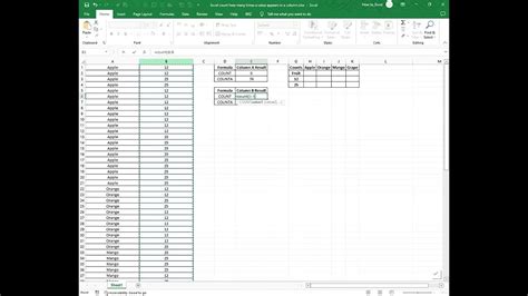 How To Count How Many Times A Value Appears In A Column In Excel Youtube