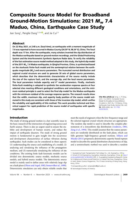 Pdf Composite Source Model For Broadband Ground Motion Simulations 2021 Mw 74 Maduo China
