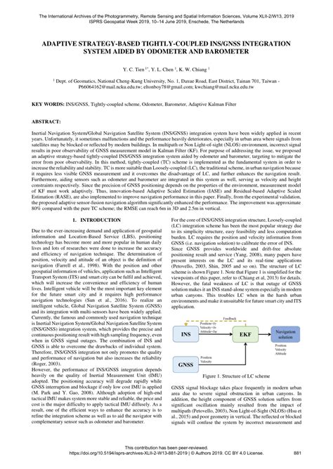 Pdf Adaptive Strategy Based Tightly Coupled Insgnss Integration System Aided By Odometer And