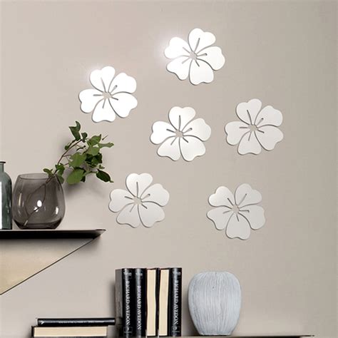 Дзеркальний настінний декор інтерєрна наклейка на стіну Мальва 12х12 см 6 шт срібло купити