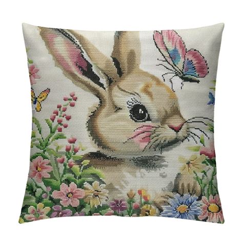 Nawypu Lovely Bunny Pillow Covers Cute Rabbit Easter Pillow Cases Egg Flower Pillows Decorative