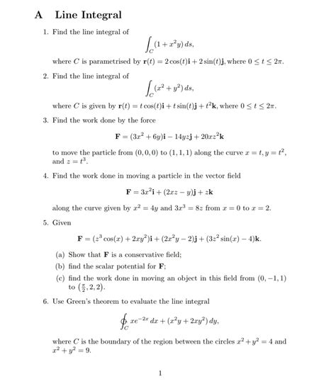 A Line Integral 1 Find The Line Integral Of C 1x2yds Where C Is
