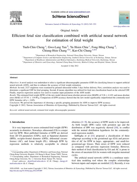 PDF Efficient Fetal Size Classification Combined With Artificial Neural Network For Estimation