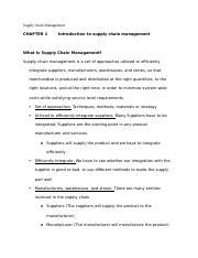 Introduction To Supply Chain Notes Docx Supply Chain Management CHAPTER Introduction To