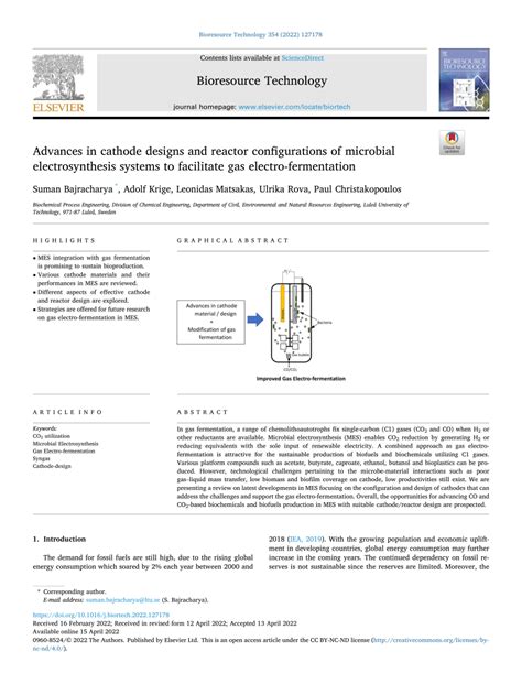 Pdf Advances In Cathode Designs And Reactor Configurations Of Microbial Electrosynthesis