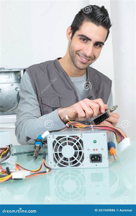 Portrait Male Engineer Disassembling Cpu Stock Photo Image Of Connection View 261949886