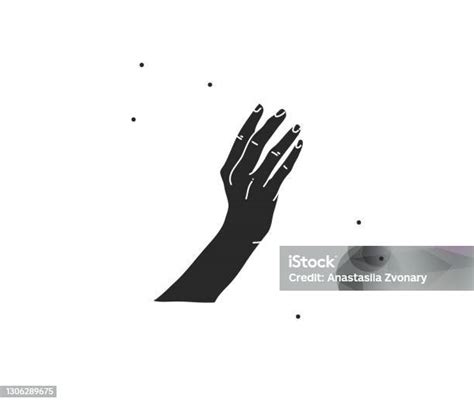 로고 요소와 손으로 그린 벡터 추상 스톡 플랫 그래픽 일러스트 여성 매직 블랙 실루엣 손 터치 심플한 스타일에 브랜딩 화이트