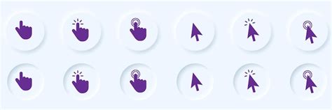 Ui 디자인을 위한 벡터 뉴모픽 스타일 커서 버튼 세트 프리미엄 벡터