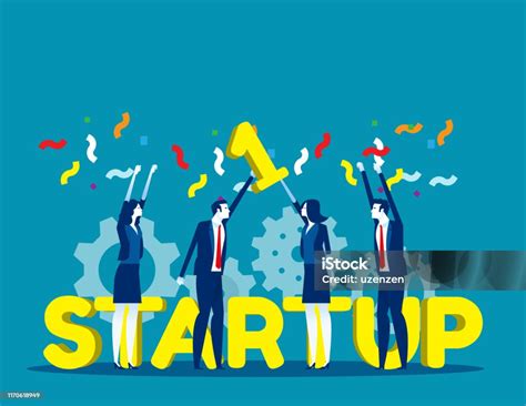 회사의 성공을 축하하는 비즈니스 사람들 컨셉 비즈니스 벡터 일러스트 완벽을 달성하는 팀워크 기업가에 대한 스톡 벡터 아트 및