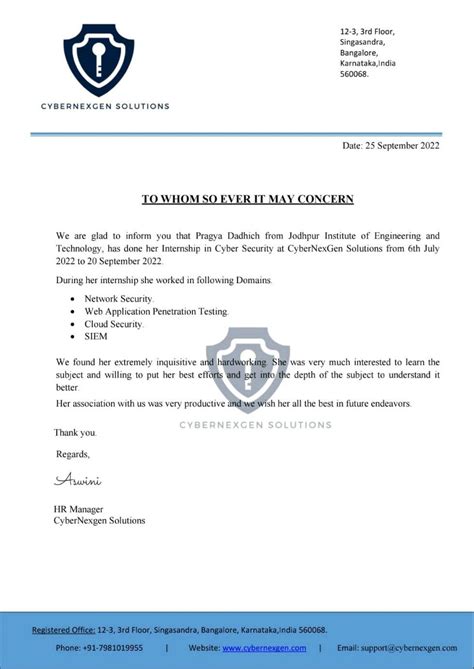 Pragya Dadhich On Linkedin I Am Elated To Share That I Have Completed My Internship At Cybernexgen…