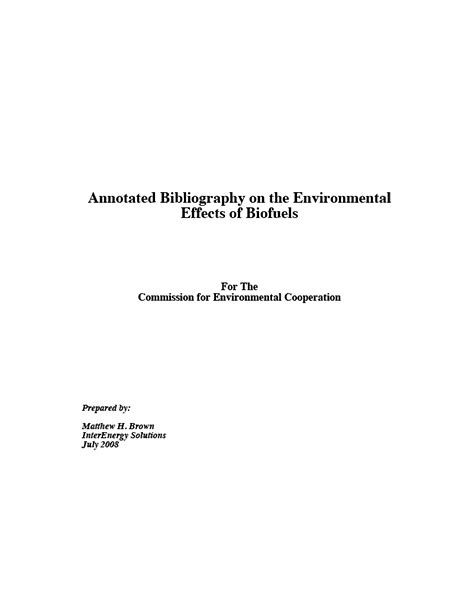 Annotated Bibliography On The Environmental Effects Of Biofuels