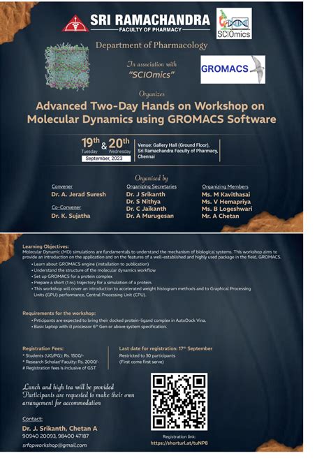 Advanced Two Day Hands On Workshop On Molecular Dynamics Using Gromacs Software Indiabioscience