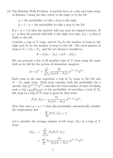 Solved 4 The Random Walk Problem A Particle Lives On A