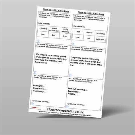 Year 4 Time Specific Adverbials Application And Reasoning Resource Classroom Secrets