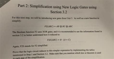 Solved Part 2 Simplification Using New Logic Gates Using