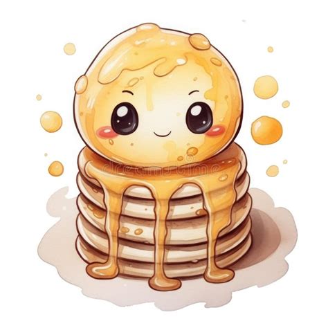Watercolor Style Cute Cartoon Pancake Character With White Background