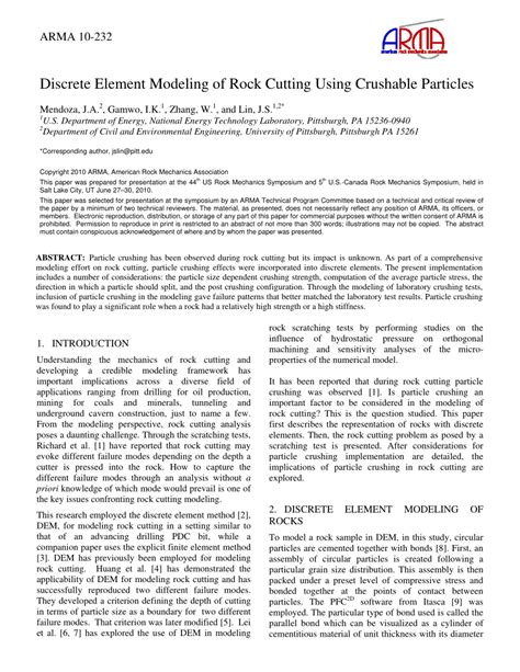 Pdf Discrete Element Modeling Of Rock Cutting Usng Crushable Particles