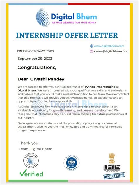 Exciting News Im Posting My Internship Offer Letter From Digital
