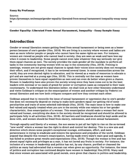📗 Gender Equality Liberated From Sexual Harassment Inequality Essay