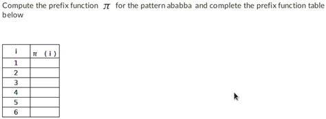 Solved Compute The Prefix Function Ï€ For The Pattern Ababba And