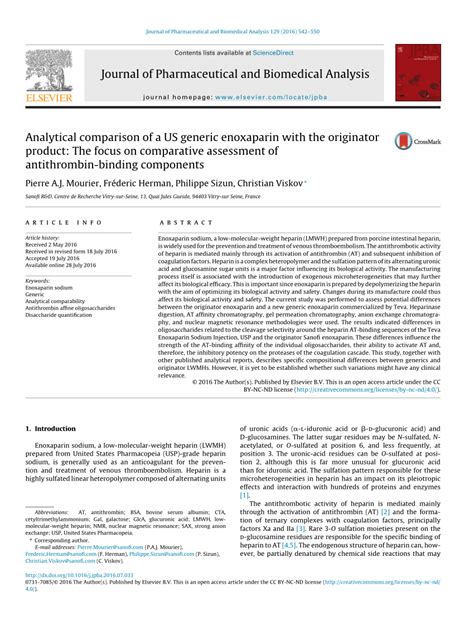 Pdf Analytical Comparison Of A Us Generic Enoxaparin With The