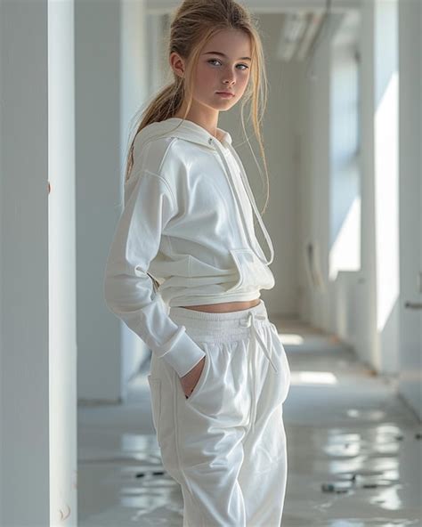 Premium Photo An Italian Young Girl In A Solid White Wallpaper