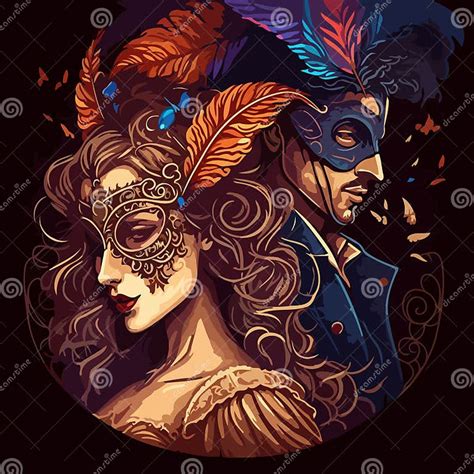 Fictieve Personages Die Stijlvol Zijn Gekleed Voor Een Maskerade Met Ornaat Venetiaanse Maskers