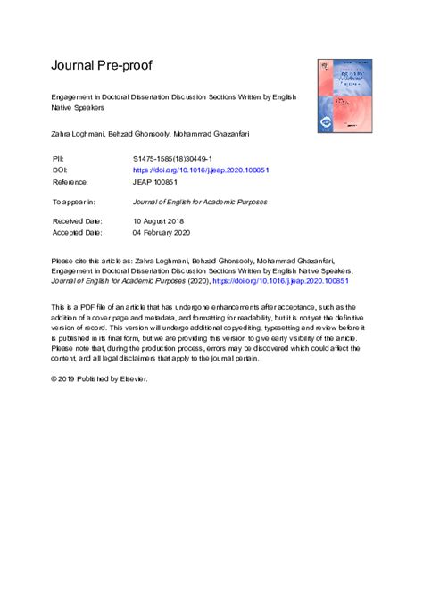 Pdf Engagement In Doctoral Dissertation Discussion Sections Written By English Native Speakers
