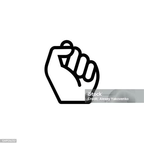 주먹 남성 손 아이콘 항의 투쟁 개념 개요 아이콘 자유 싸움 혁명 단결의 상징 격리된 흰색 배경의 벡터입니다 Eps 10 0명에