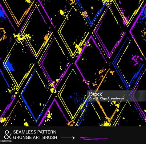 마름모 기하학적 격자 페인트 브러시 스트로크 네온 밝은 색상의 산산조각난 페인트가 있는 패턴 가상 추상 배경 스포츠 용품 지문 의류 티셔츠 디자인 비닐 랩을 위한 그런 지