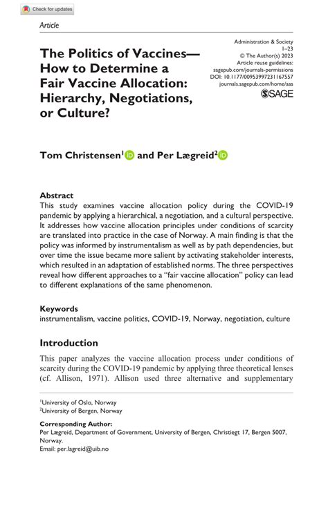 Pdf The Politics Of Vaccines—how To Determine A Fair Vaccine