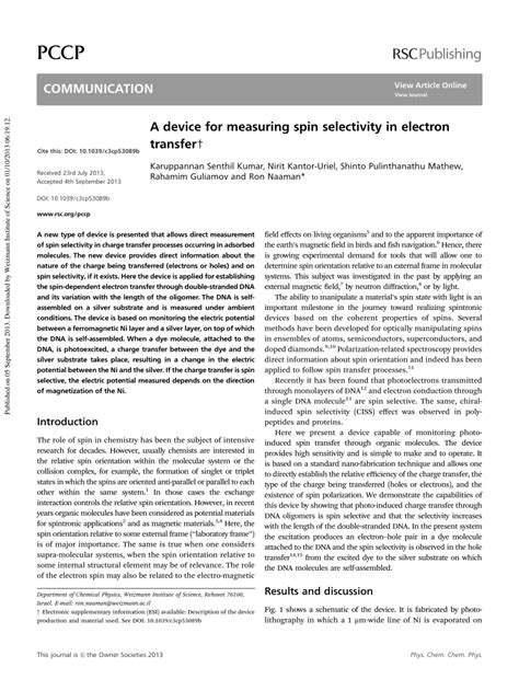 Pdf Device For Measuring Spin Selectivity In Electron Transfer