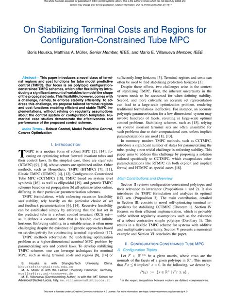 PDF On Stabilizing Terminal Costs And Regions For Configuration Constrained Tube MPC