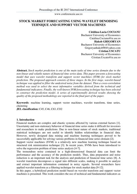Pdf Stock Market Forecasting Using Wavelet Denoising Tehnique And Support Vector Machines