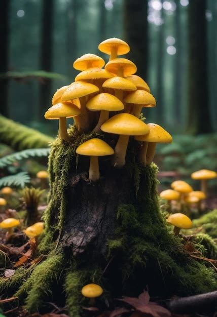 Premium Photo A Tree Stump With Mushrooms On It And A Tree Stump With Moss On The Top