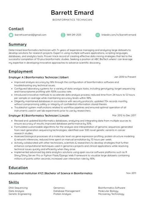 Bioinformatics Technician Resume Cv Example And Writing Guide