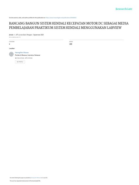 Rancang Bangun Sistem Kendali Kecepatan Motor Dc S Pdf