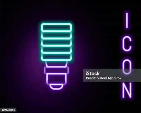 검은 색 배경에 격리 된 빛나는 네온 라인 Led 전구 아이콘 경제적인 Led 조명 전구 에너지 램프를 절약합니다 다채로운 개요 개념 벡터 0명에 대한 스톡 벡터 아트 및