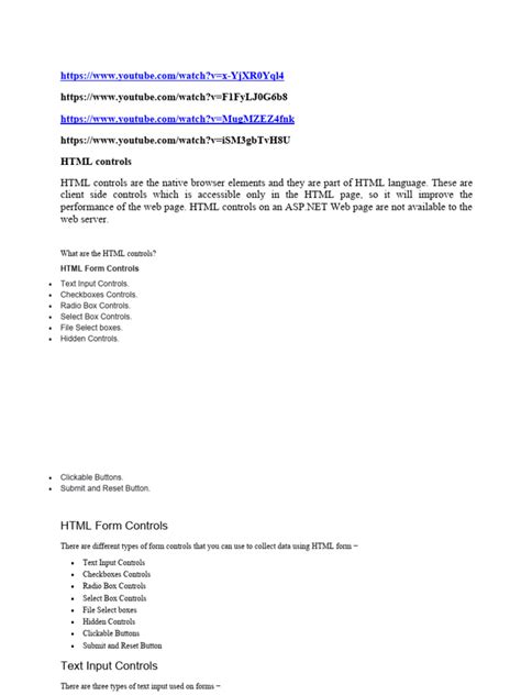 Html Controls Pdf Html World Wide Web